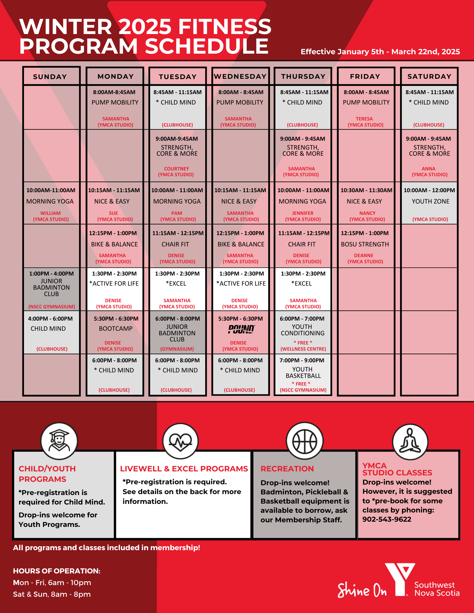 Group Fitness Schedule - YMCA of Southwest NS